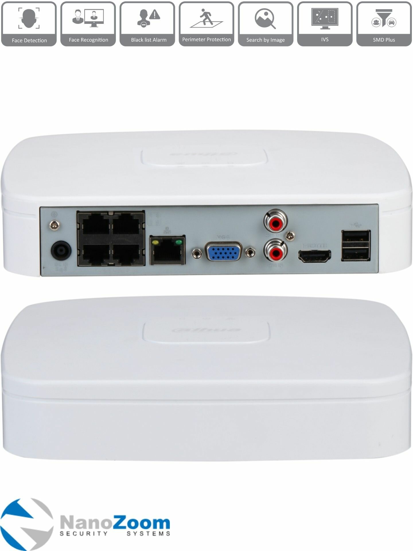 Dahua DH-NVR2104-P-I2 - 4 канальный видеорегистратор IP для камер видеонаблюдения, NVR регистратор сетевой с 4 PoE, 1080P, 1 HDD, H.265+