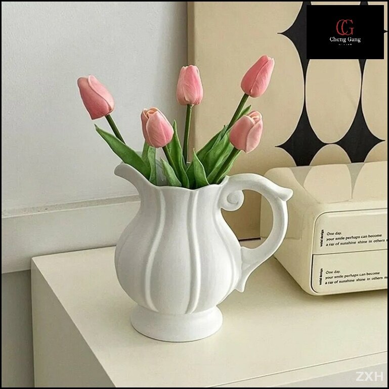 Ваза "Всписках", керамика, настольная, с ручками, белая, 18,5см