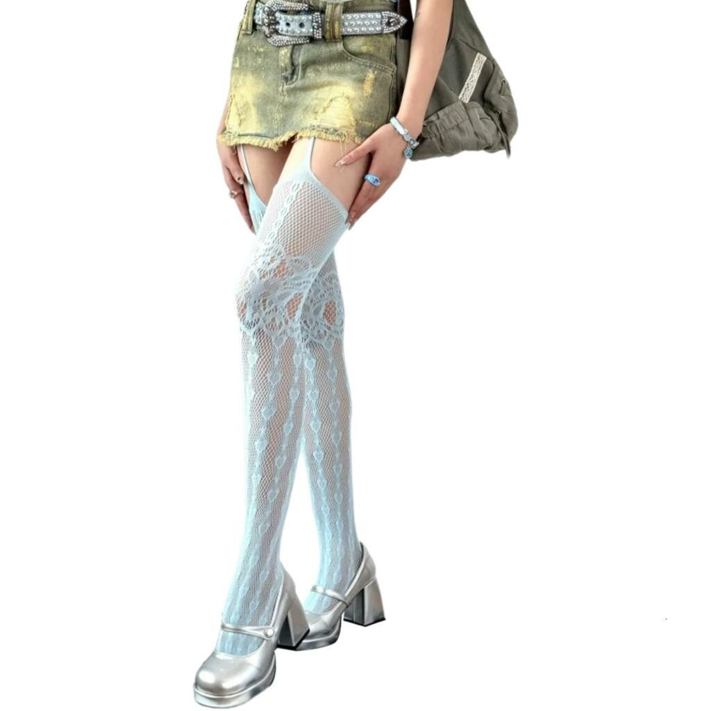 Носки, Колготки на подтяжках с узором в виде сердечек и ажурными чулками до бедра