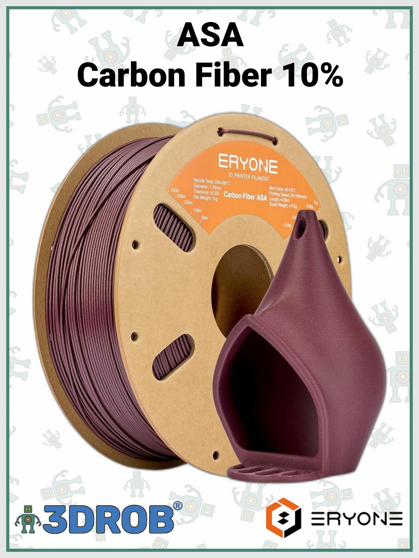 ASA Carbon Fiber 1,75 мм 1 кг (Eryone) красный карбон