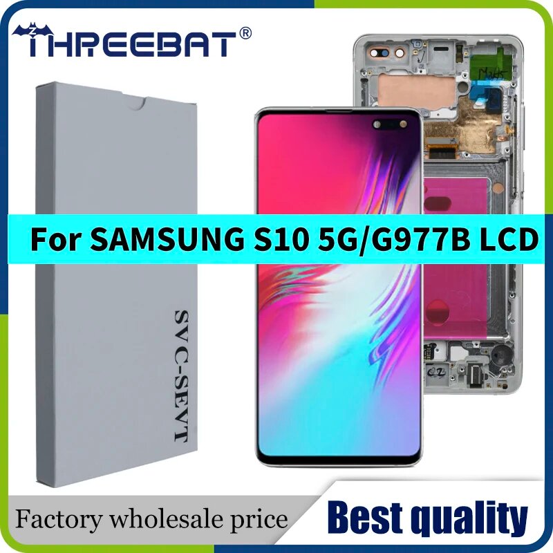 6,7 "Динамический AMOLED для Samsung S10 5G ЖК-дисплей с цифровым преобразователем Silver With Frame