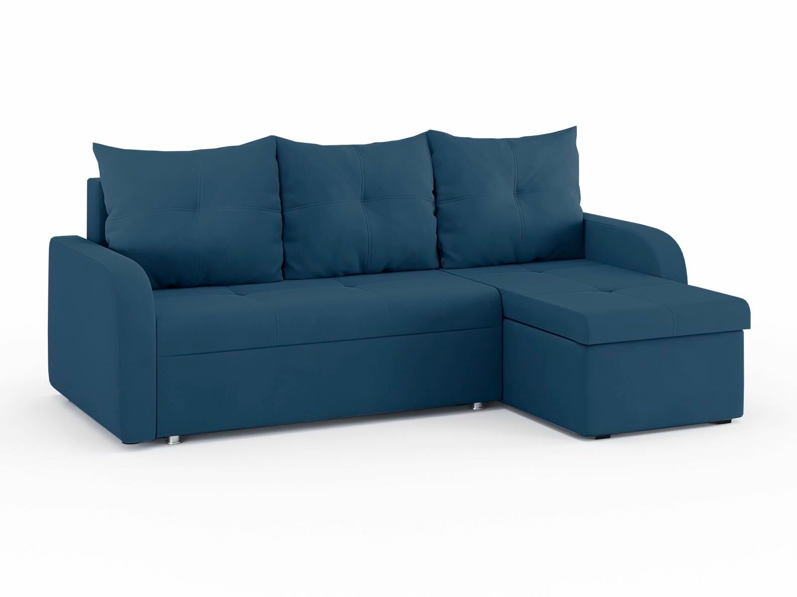 Угловой диван Мини Люкс, трехсекционная еврокнижка, угол левый/правый, велюр Зара Индиго 26