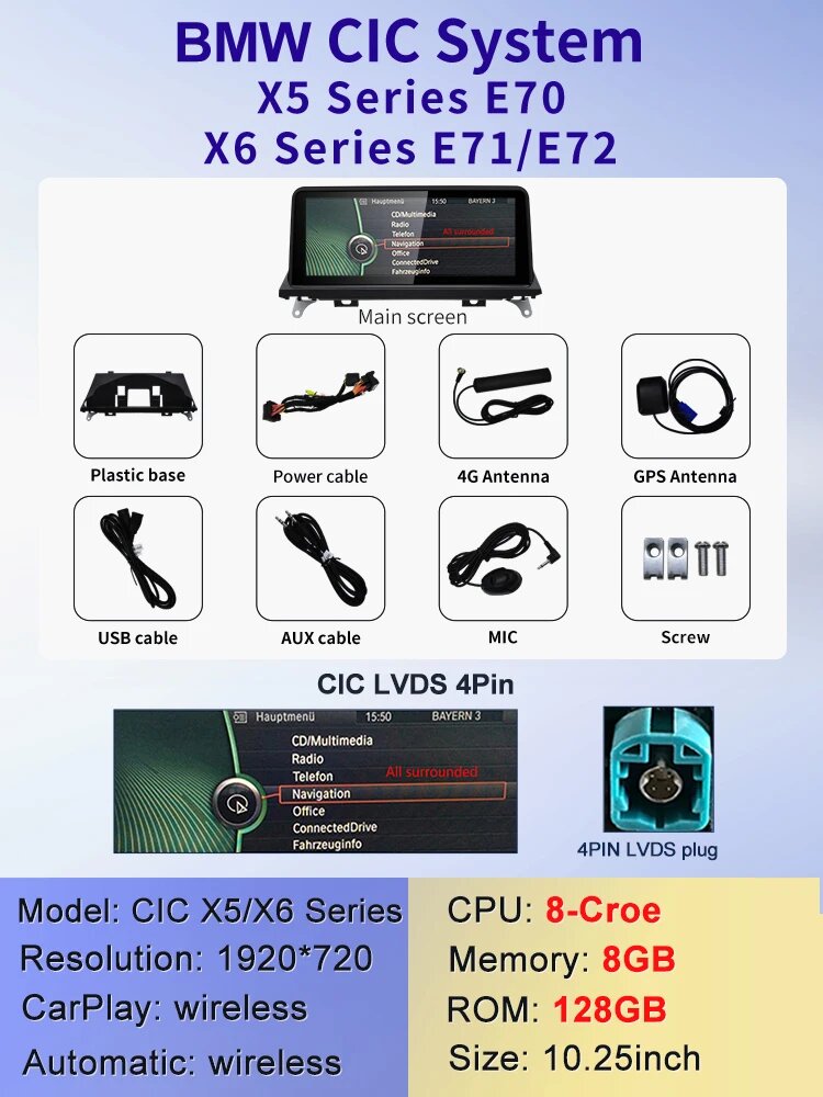 STWEI 2024, новая система ID6 ID7 ID8 UI 10,25inc Android, беспроводная система Carplay AUTO для BMW X5 E70 X6 E71, автомобильные видеоплееры, GPS Navi CIC 8G 128G