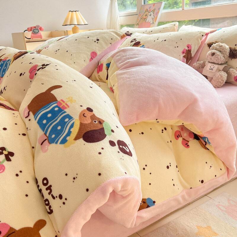 Комплект постельного белья из молочного флиса (4 предмета), простыни и пододеяльник из утолщенного кораллового флиса, зимний флисовый пододеяльник из трех предметов,150*200cm