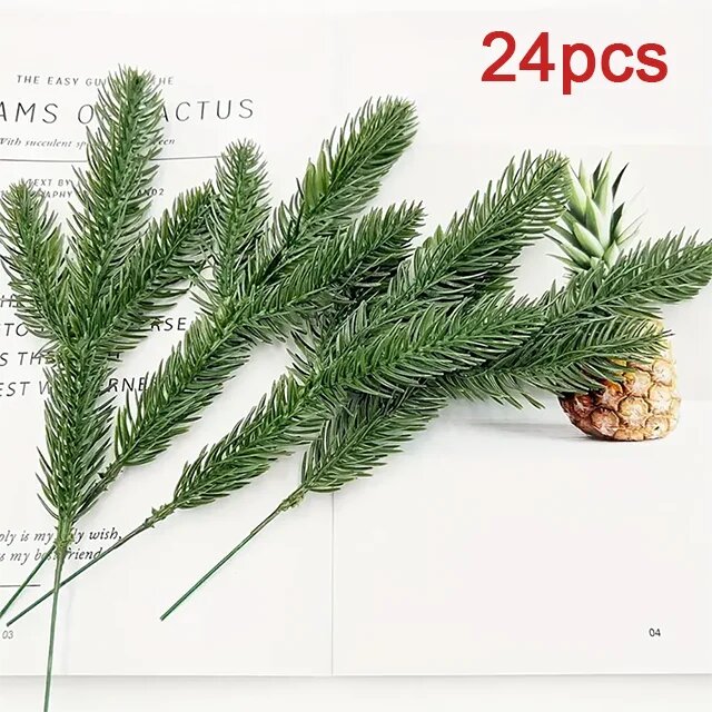 24 шт. Искусственные веточки сосны, Цвет: 24pcs