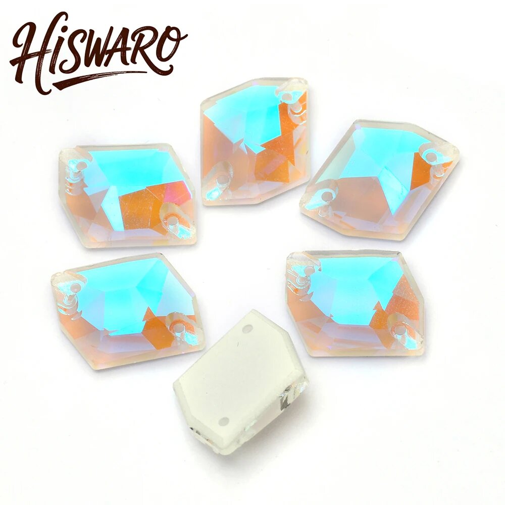 HISWARO Космические блестящие стеклянные камни для шитья 13x17mm (16Pcs), ELEC White DeLite