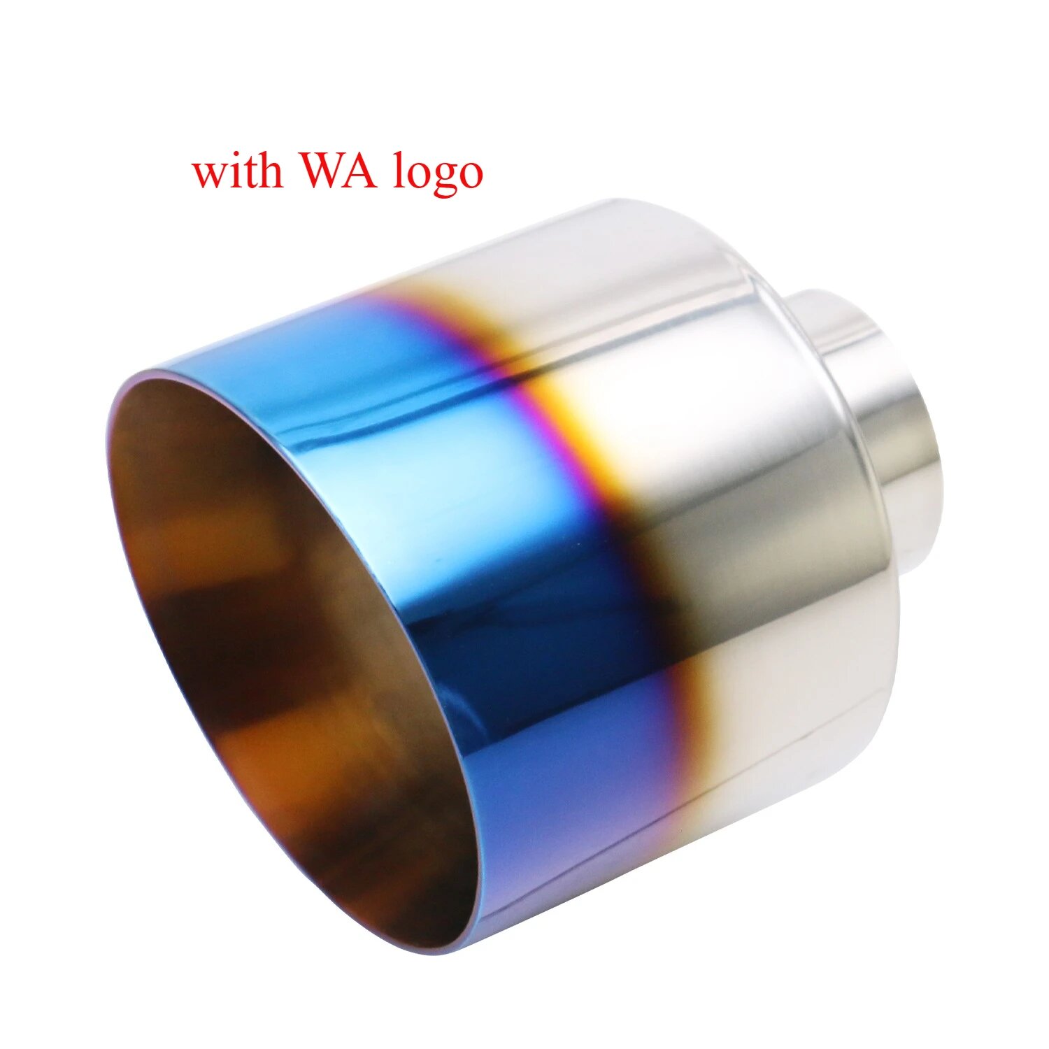 Наконечник выхлопной трубы автомобиля, интерфейс, 76 мм, наклонный круглый выпуск, 127 мм, универсальный автомобильный глушитель из нержавеющей стали, насадка для выхлопной трубы blue-with WA logo