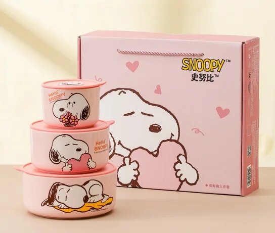 Миска для хранения MINISO "Kawaii Snoopy", керамика, герметичная, с крышкой