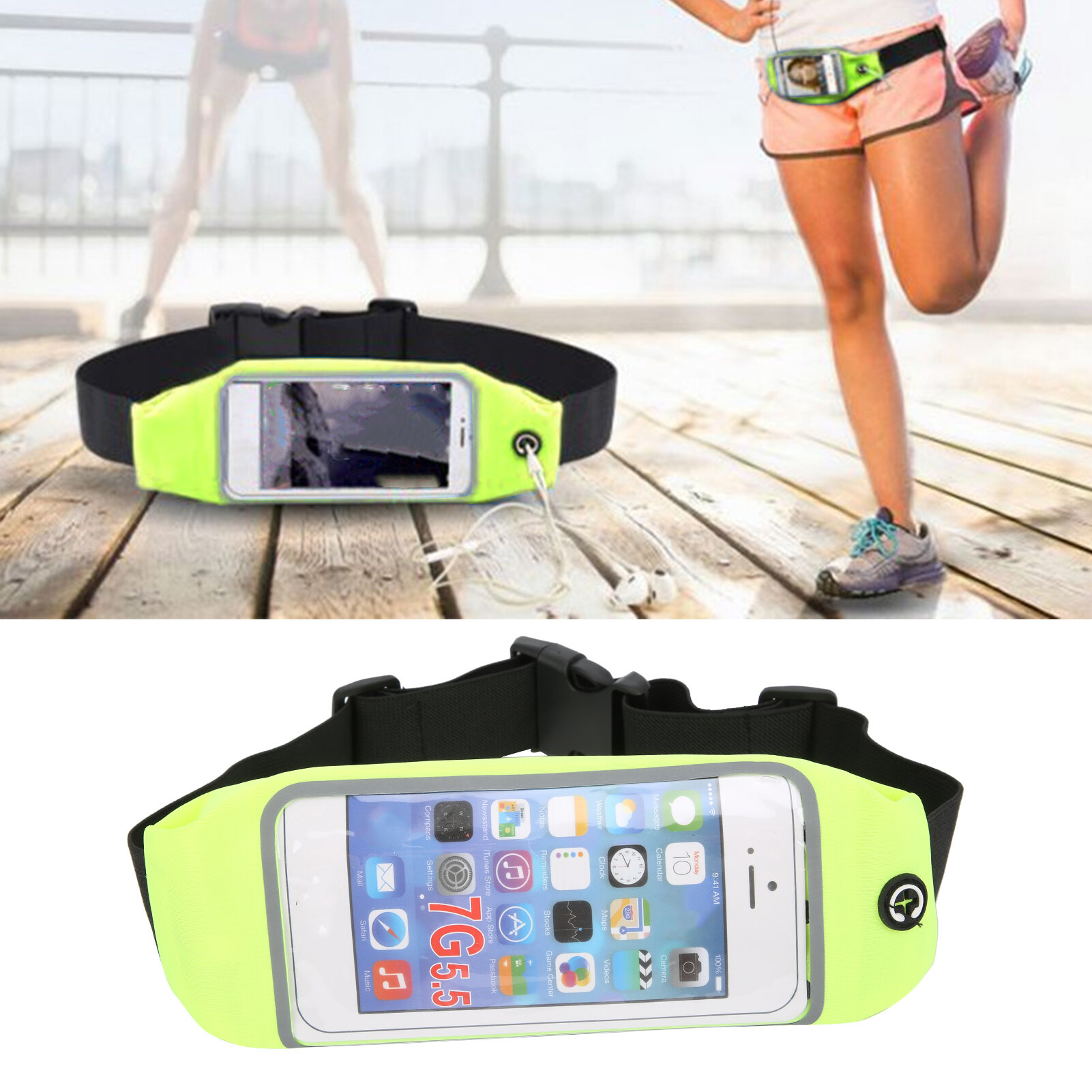Водонепроницаемая поясная сумка для телефона с сенсорным экраном, спортивная поясная сумка для бега, противоугонный пояс для телефона (флуоресцентный зеленый)