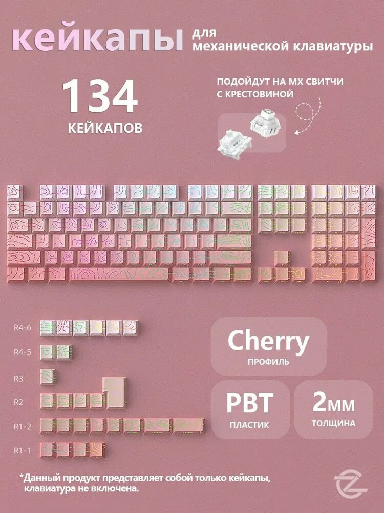 Кейкапы для клавиатуры "CHERRY", PBT/PC, боковая гравировка, линии равной высоты