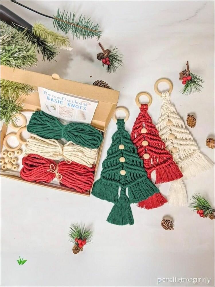 Набор макраме для начинающих с пошаговыми видеоуроками, стартовый набор для рукоделия рождественской елки для взрослых и детей своими руками a8c4