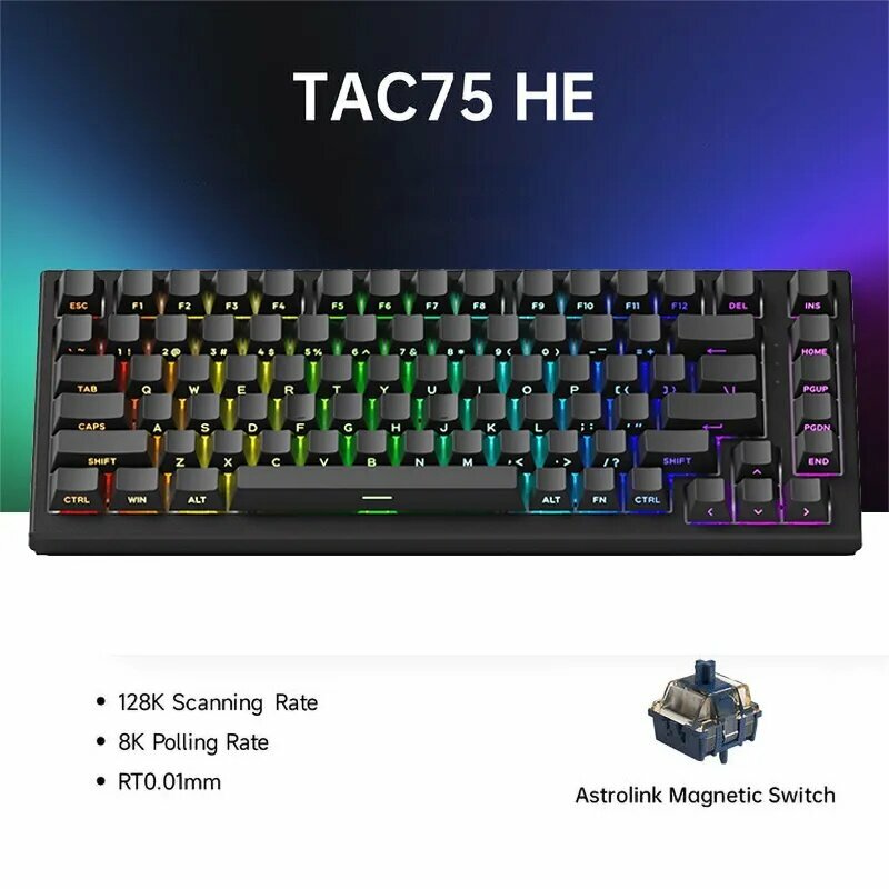 Игровая клавиатура проводная AKKO TAC75 HE Akko Astrolink Magnetic Switch, Английская раскладка, черный, темно-синий