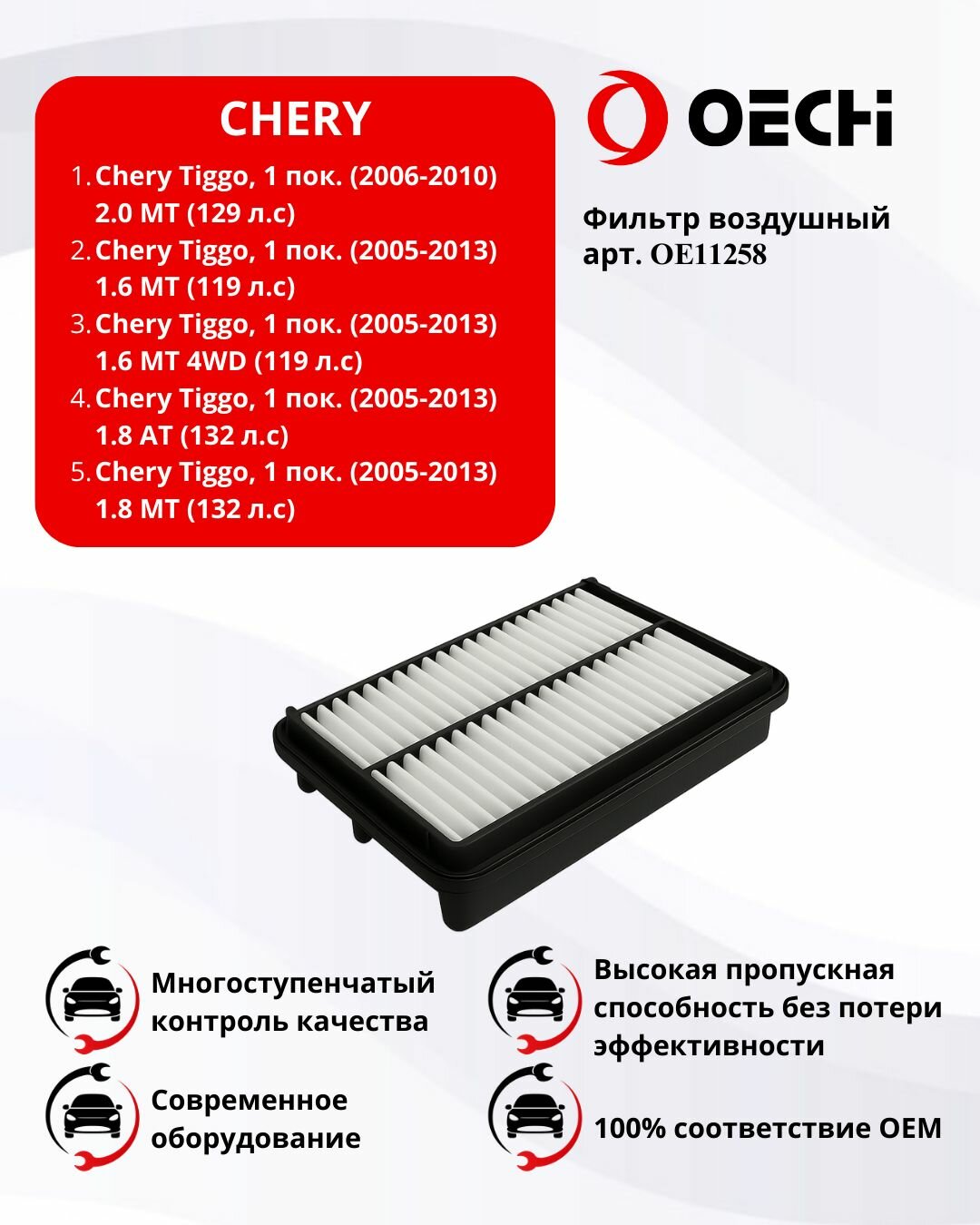 Фильтр воздушный CHERY FORA / CHERY TIGGO арт. OE11258