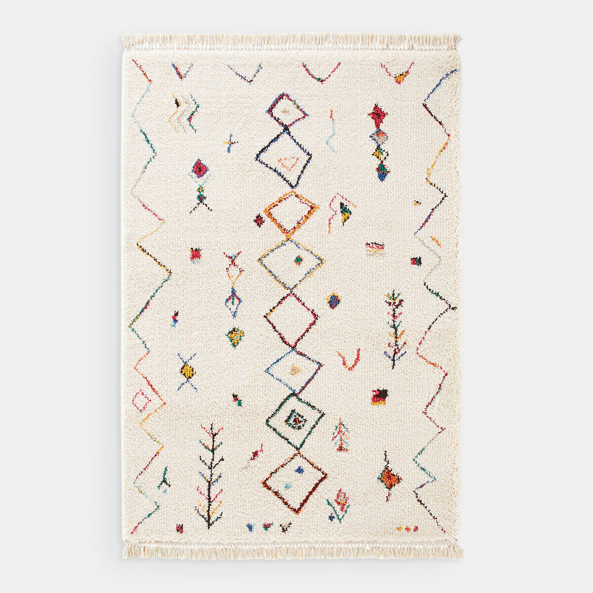 Ковер в берберском этно стиле с кисточками 120х170, цветной рисунок в этническом стиле