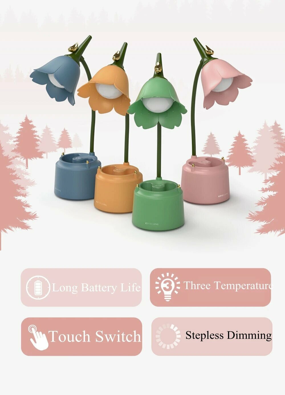 Настольная лампа DONTA LED Touch, трехскоростное затемнение, USB-зарядка, для студентов