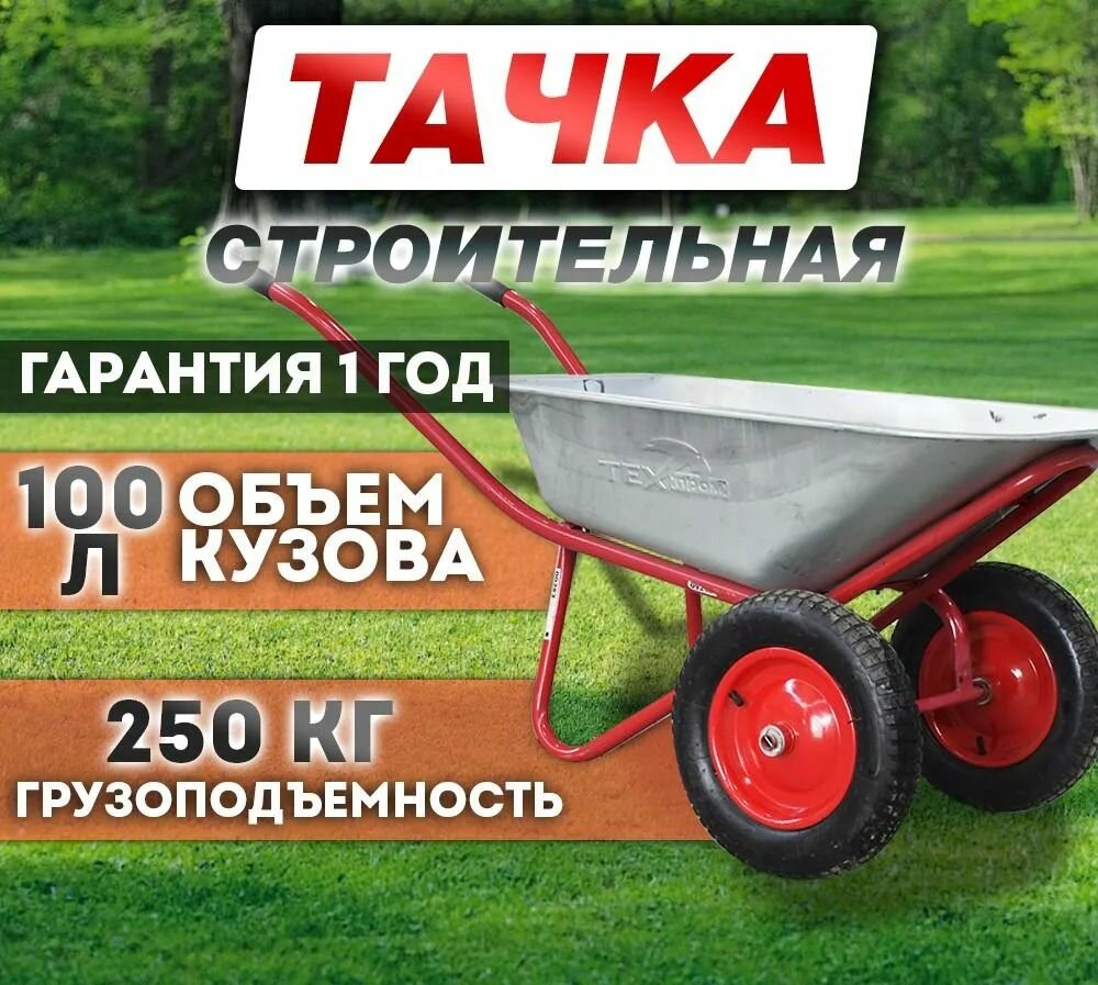 WB5009MS2-100 техпром/ Тачка садовая 2-х колесная, 250кг, красная