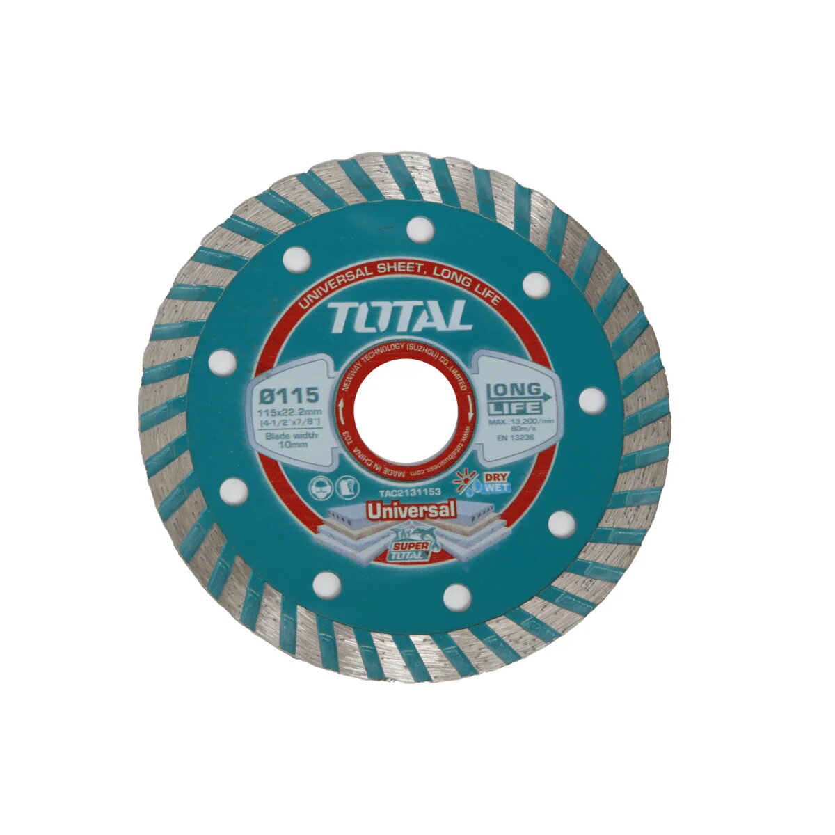 Диск алмазный TOTAL TURBO TAC2131153, мокрый и сухой рез, 115х7,5х22,2мм
