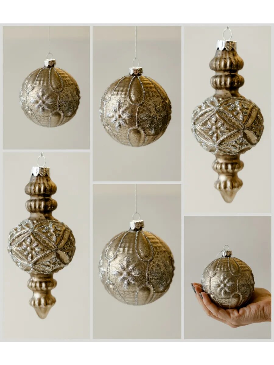 Елочные игрушки новогодние стекло набор на елку из 6 штук