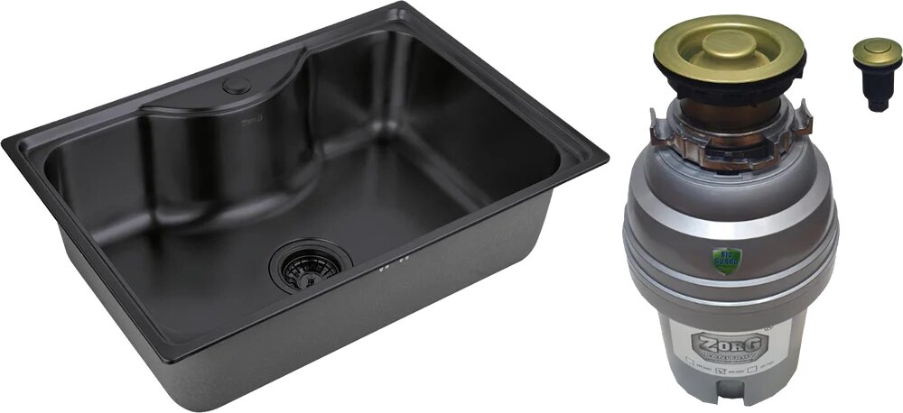 Комплект Мойка Zorg Inox PVD SZR 6545 GRAFIT, графит / Измельчитель ZR-75 D BRONZE