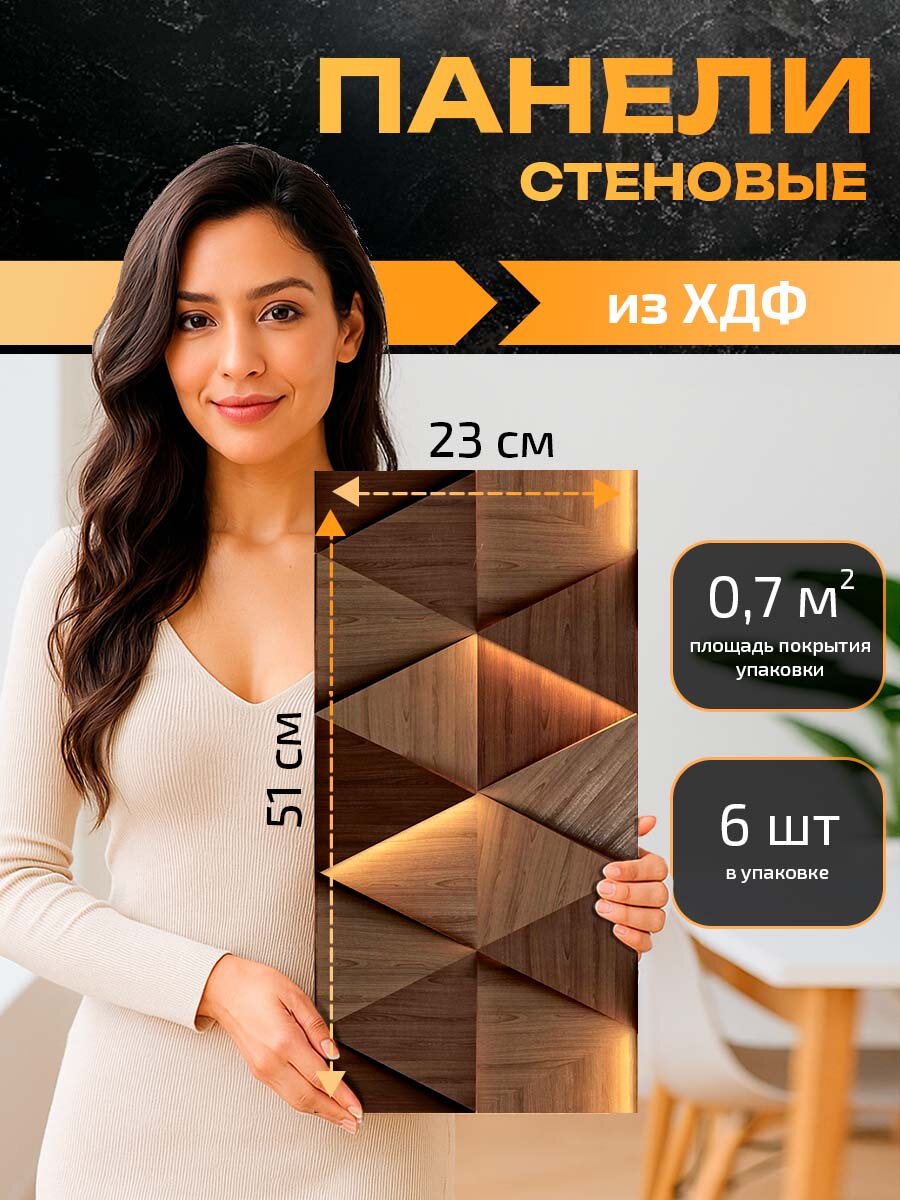 Стеновые панели, ХДФ, декоративные, HDF, размер 51x23 см, толщина 3 мм