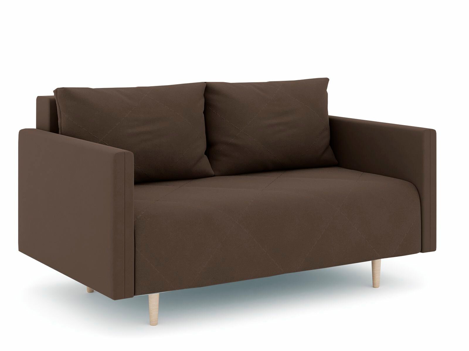 Диван Милли мини 2-х местный с локтями, без механизма трансформации, велюр Зара Браун 20