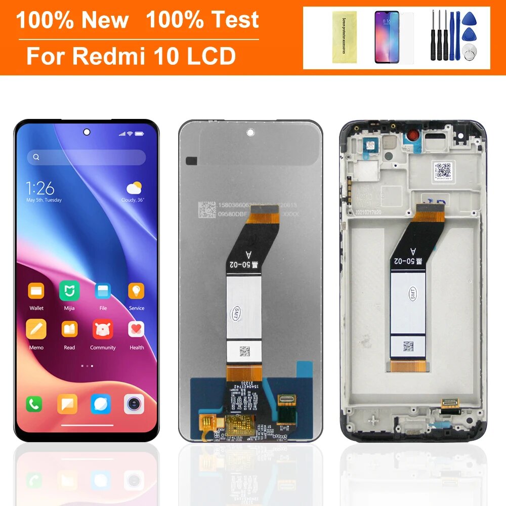 6,5-дюймовый ЖК-дисплей с цифровым преобразователем сенсорного экрана в сборе с рамкой для Xiaomi Redmi 10 21061119AG и Prime 21061119BI Redmi 10 no Frame