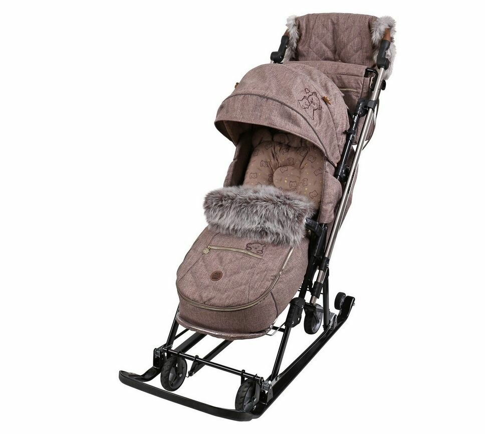 Санки-коляска "Joy every day J1/3" бежевый с мишками, для мальчиков и девочек