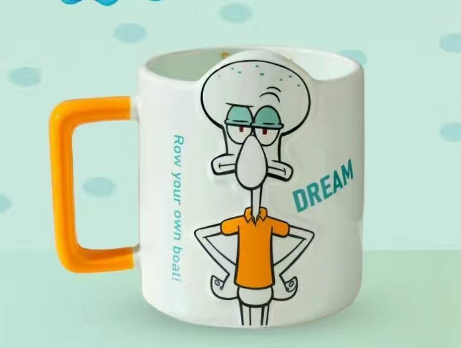 Кружка Gift Mug "Сквидвард", для СВЧ и посудомойки, керамическая, с ложкой, голубая