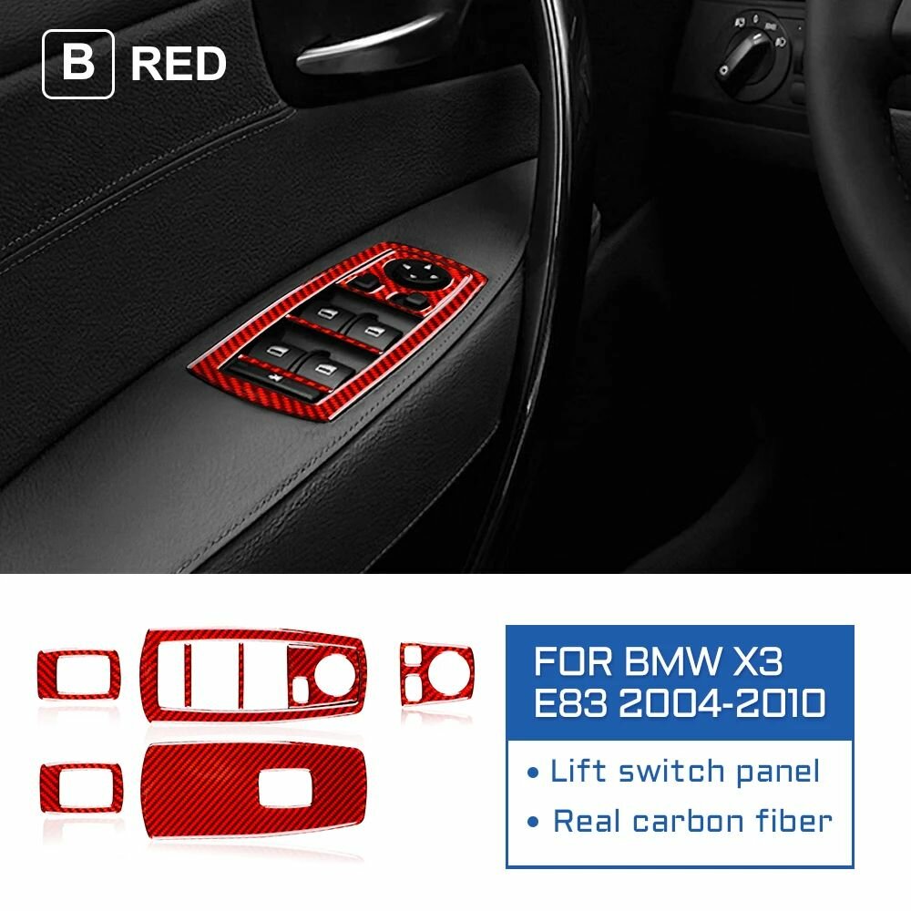 8 шт. углеродного волокна для BMW X3 E83 2004-2010, кнопка переключения окна боковой двери, наклейка на панель подъема, аксессуары внутренней отделки.