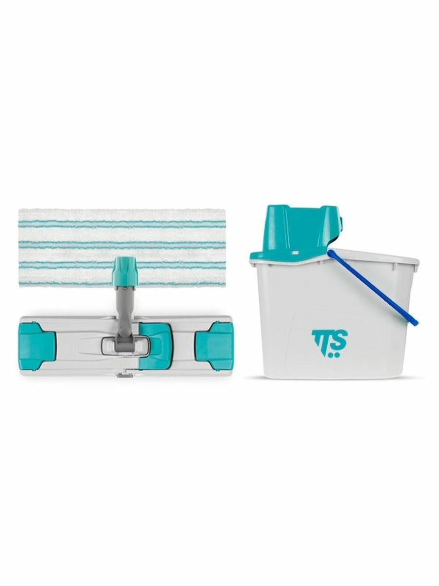 Комплект для уборки TTS Uni Junior с ведром и мопом плоская насадка, ведро с синей ручкой