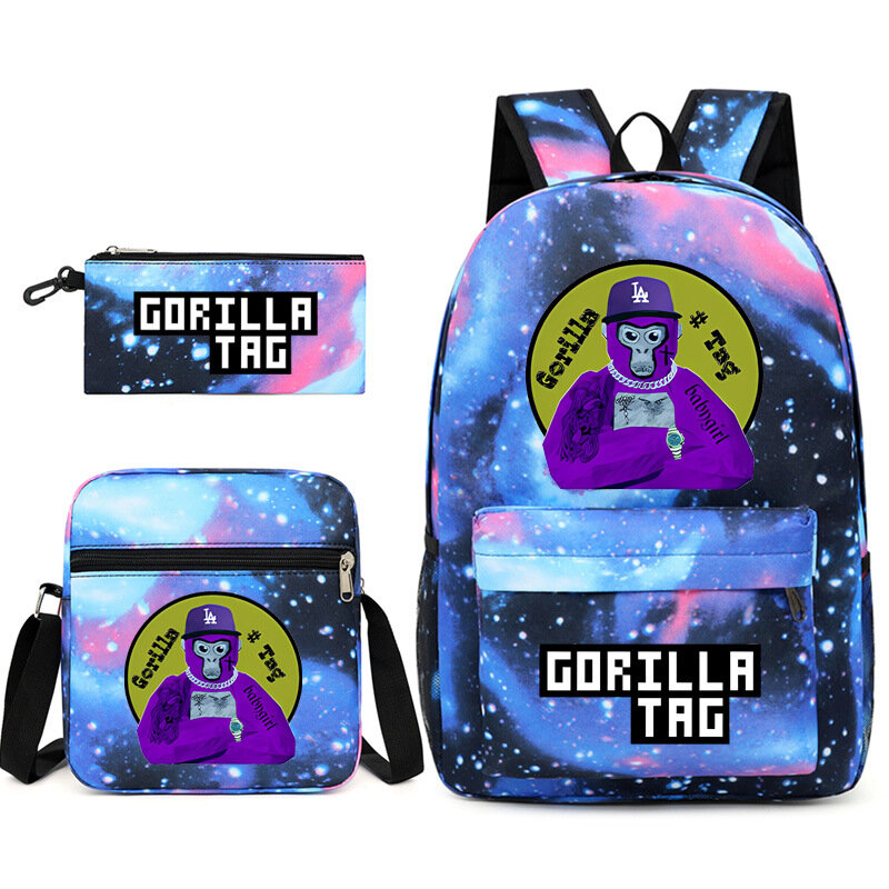 Школьная сумка из трех предметов Gorilla Tag Monkey, холщовый рюкзак с мультяшным периферийным принтом, повседневный студенческий рюкзак