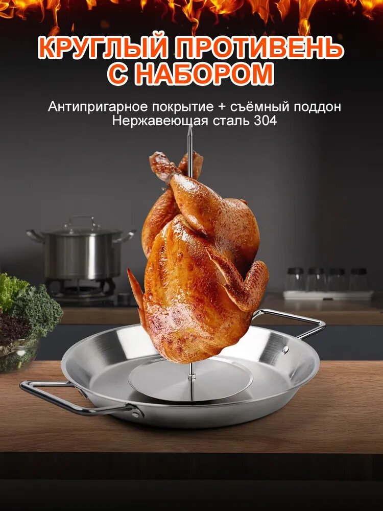 Набор круглых противней для запекания, антипригарное покрытие, съемный противень, 25 см, для курицы, рыбы, овощей, ручка из нержавеющей стали