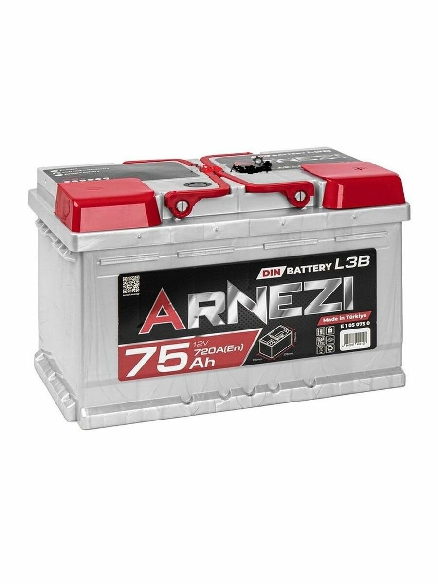 Автомобильный аккумулятор ARNEZI DIN SMF 75 Ач 720А о. п. низкий (278x175x175)