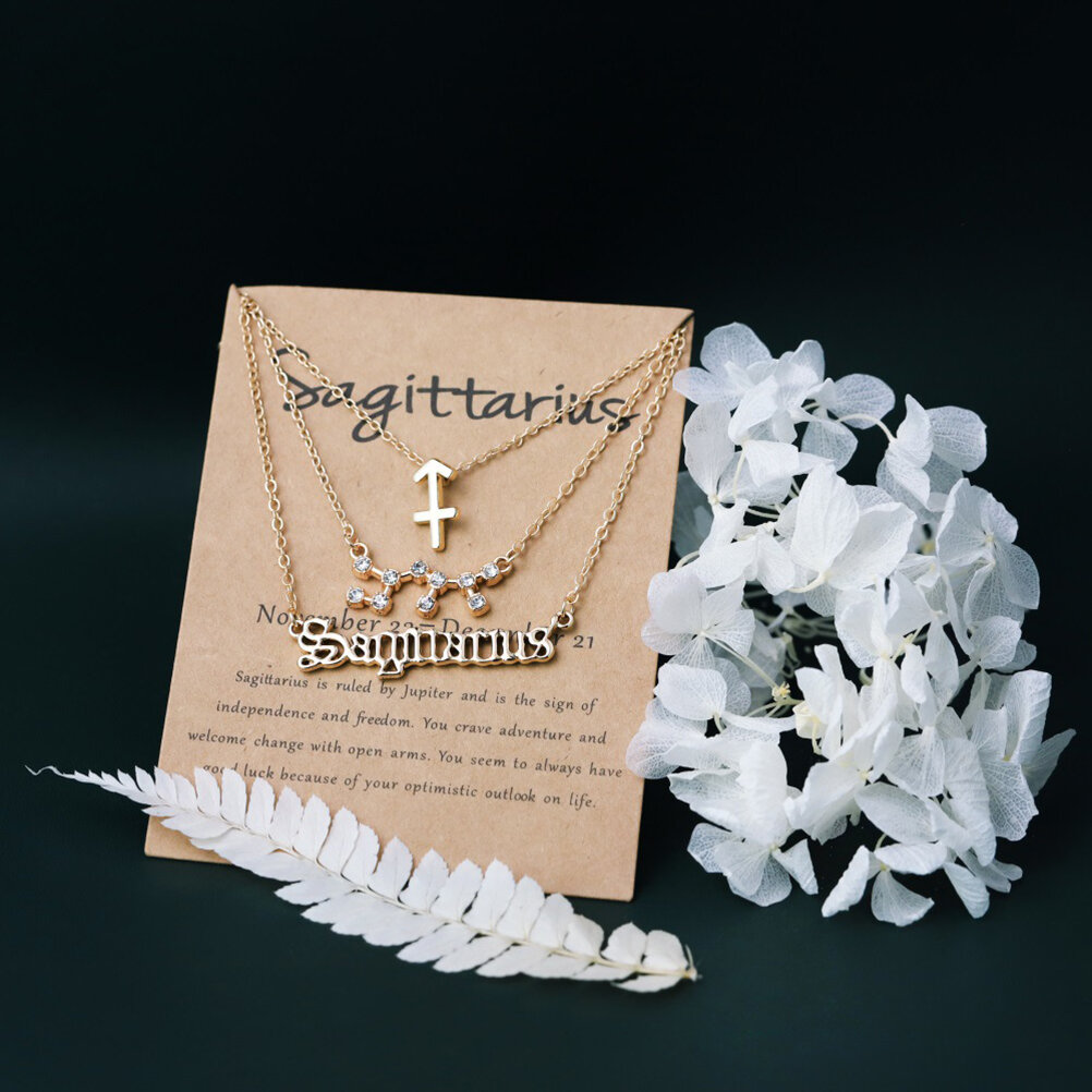 Набор из 3 подвесок с символами знаков зодиака для женщин - Овнен, Телец, Близнецы, Рак, Лев, Дева, Весы, Скорпион, Стрелец, Козерог, Водолей, Рыбы - многослойные украшения