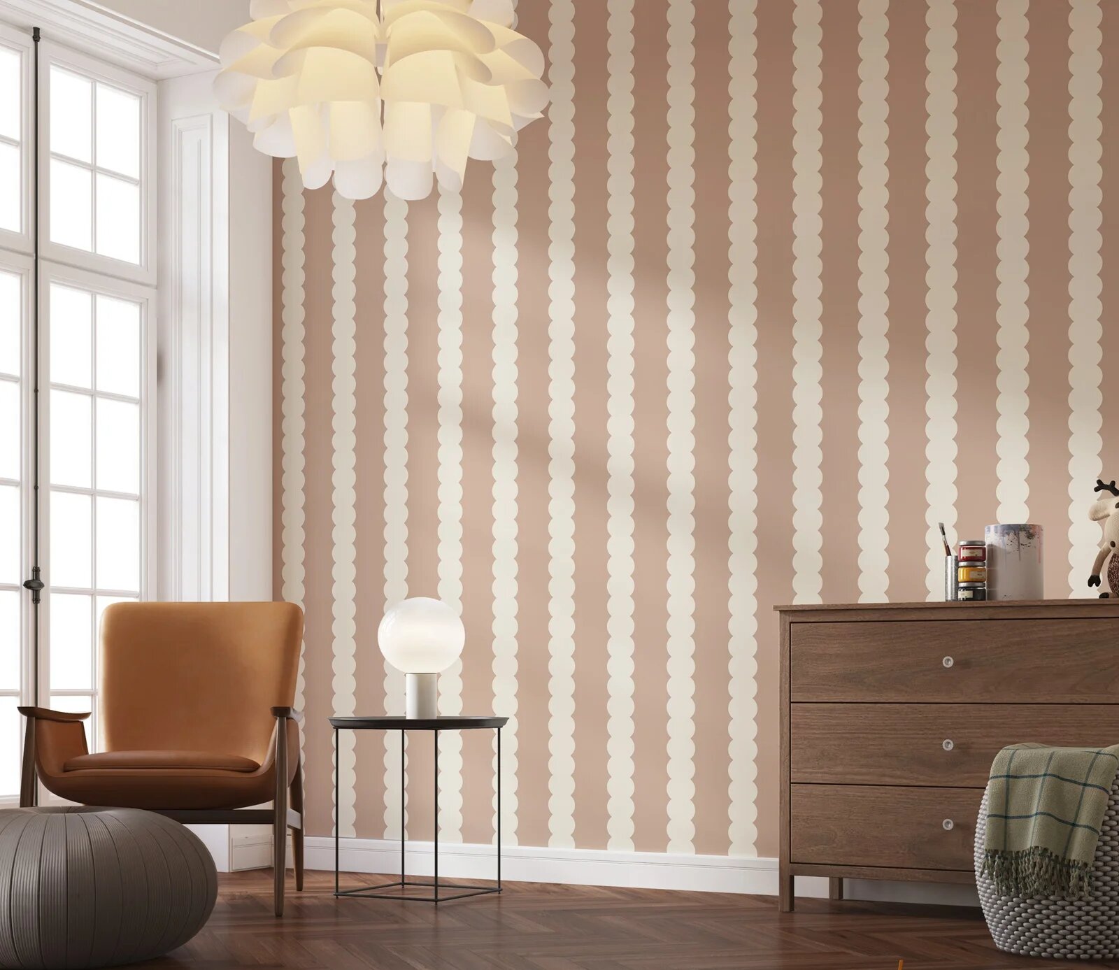 Бумажные обои Pixel&Wall, Beige Scallop Stripe, Tradition Un-paste