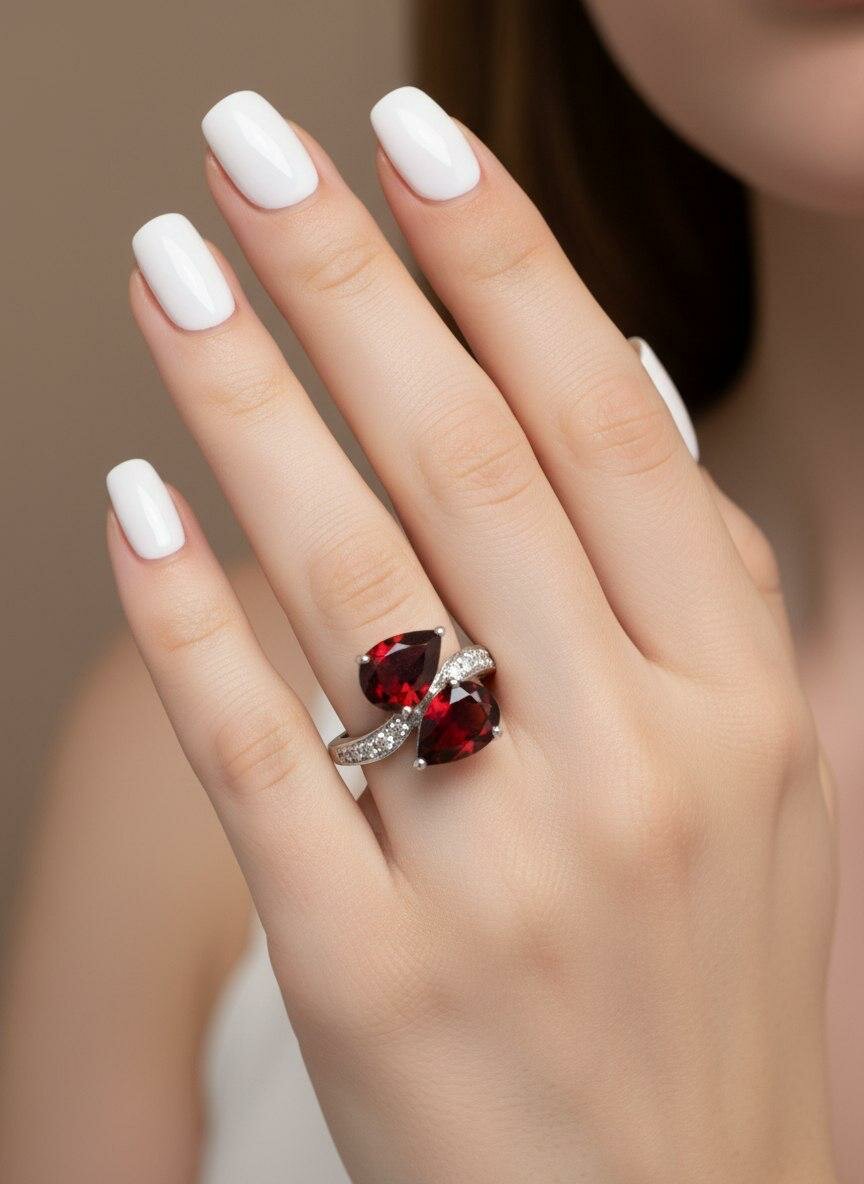 Кольцо тонкое, серебро, 925 проба, родирование, гранат, фианит