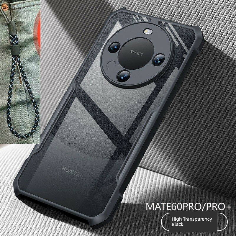 Силиконовый чехол Huawei Mate 60 Pro/Pro+ высокопрозрачный черный с анти-отпечатками, мягкий TPU