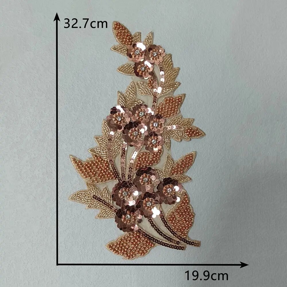 Кружево с аппликацией из пайеток, 32.7x19.9 см, style3303