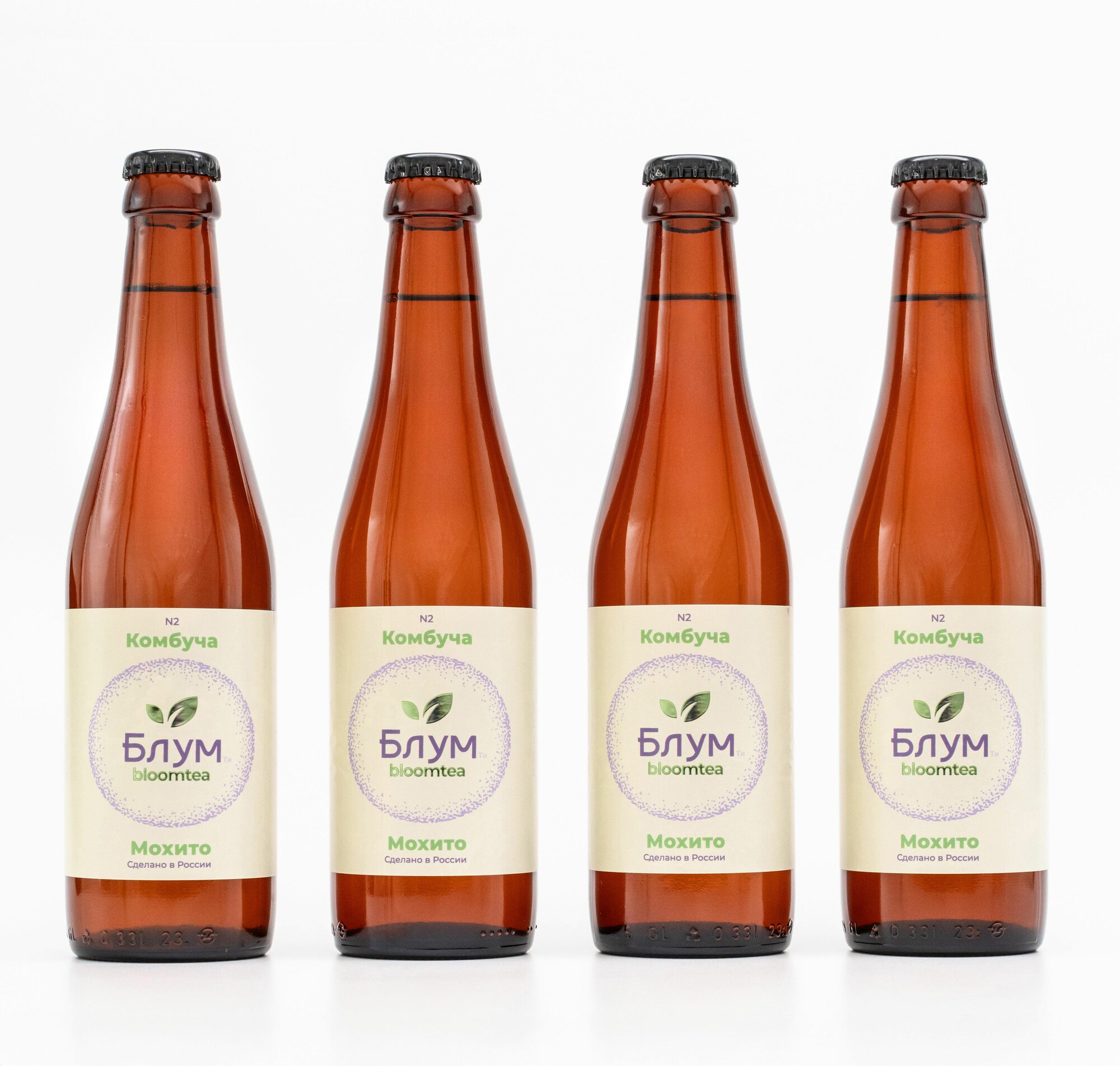Комбуча, чайный гриб, Блум BLOOMTEA, PREMIUM, мохито, непастеризованная, без ароматизаторов, сет, 4х0,33л
