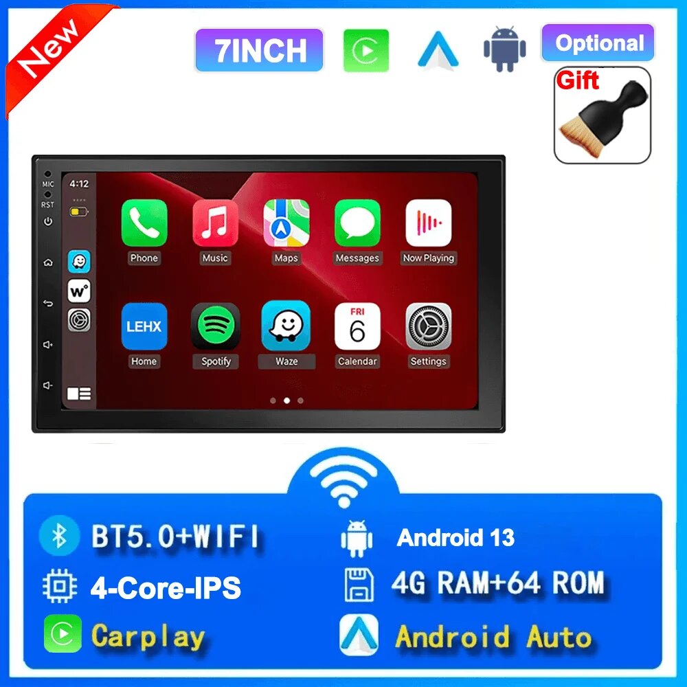 Автомобильный Мультимедийный Плеер 2 Din На Android 13 С Android Auto И Carplay, 64 7 inch-4-64GB