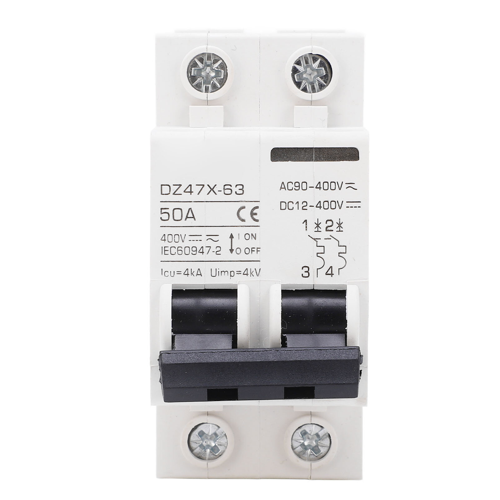 Автоматический выключатель переменного тока постоянного тока 50 А, 2-полюсный электромагнитный расцепитель, 4 кА, 35-мм DIN-рейка, защитный выключатель для солнечных батарей, защита 400 В