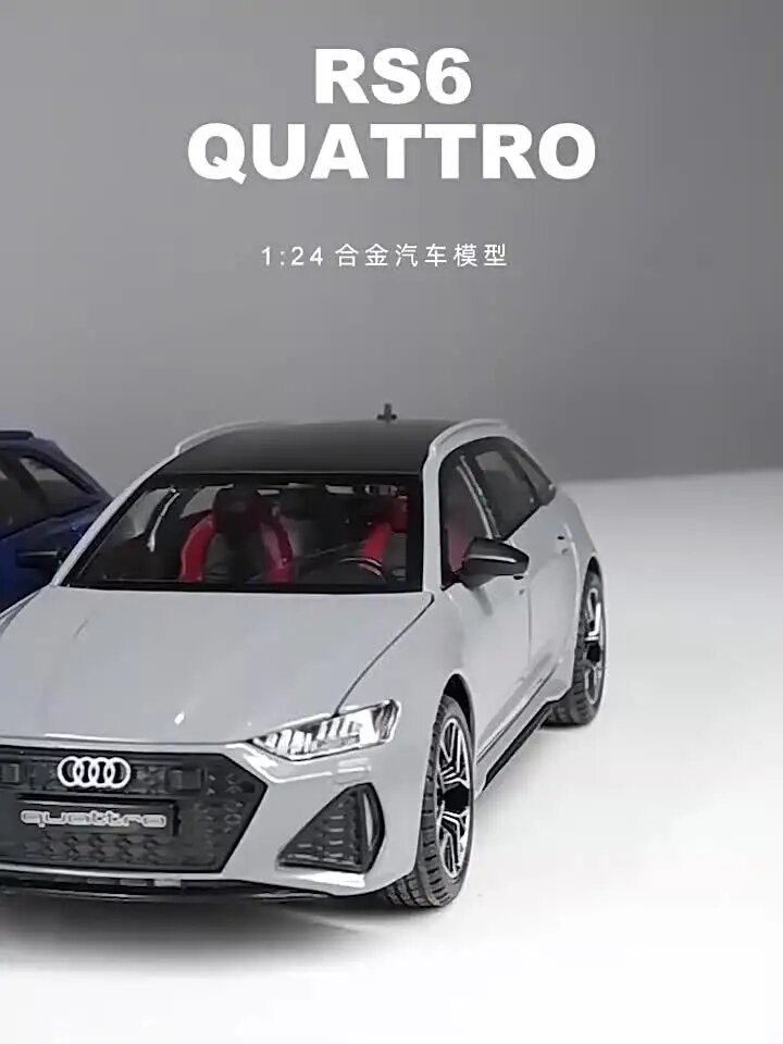 1:24 Audi RS6 Quattro Station Wagon, модель игрушечной машины из легкого сплава, рулевое управление, звук и свет, детские игрушки, коллекционные, подарок на день рождения
