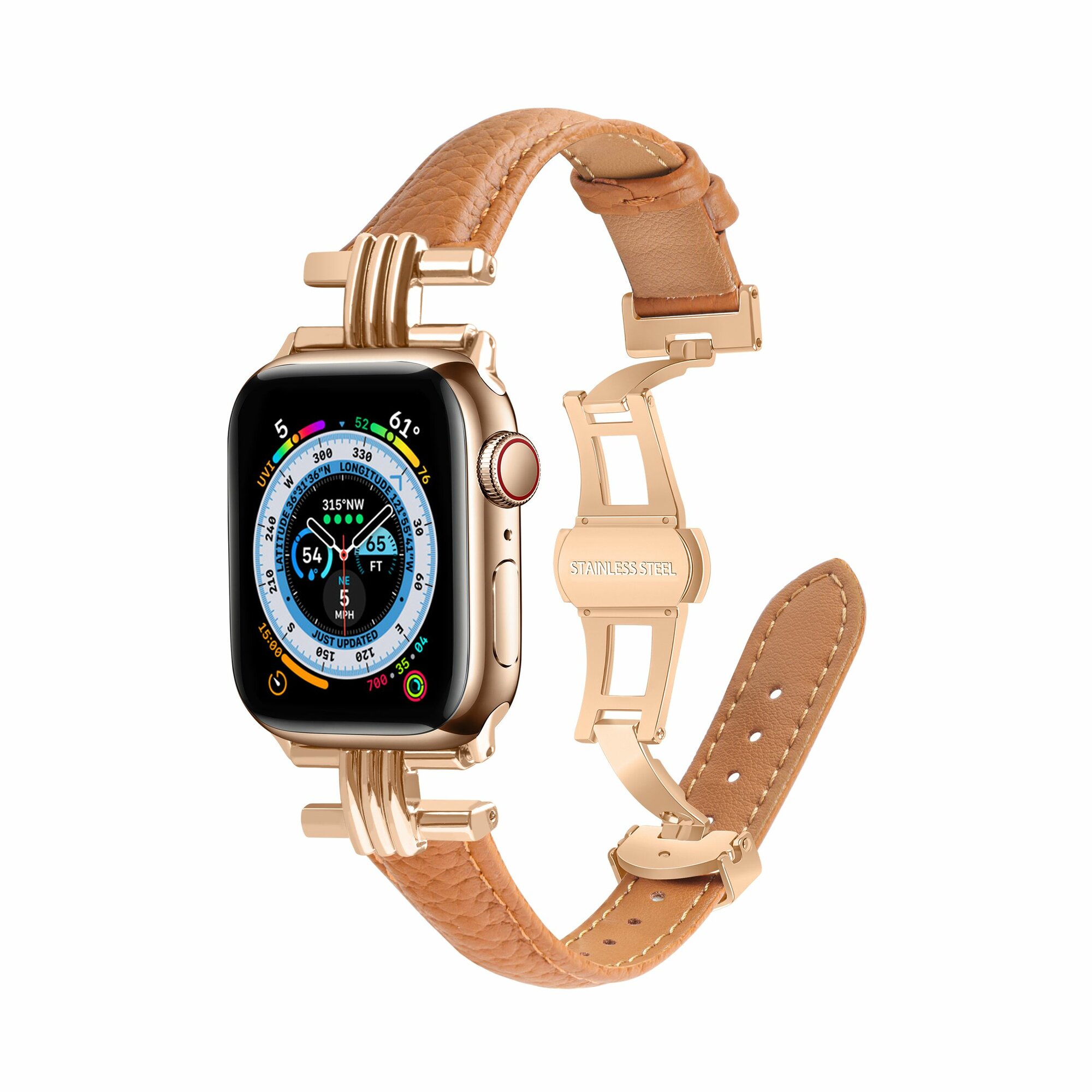 Ремешок для Apple Watch 38/40/41mm (+Series 10/11/SE3 42mm) 3-Buckle-Leather Brown