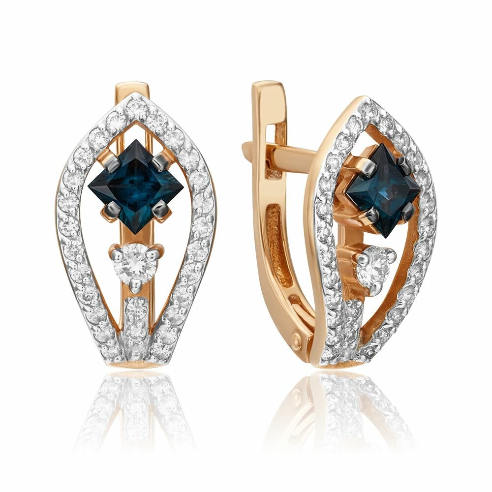 Серьги, красное золото, 585 проба, бриллиант, сапфир