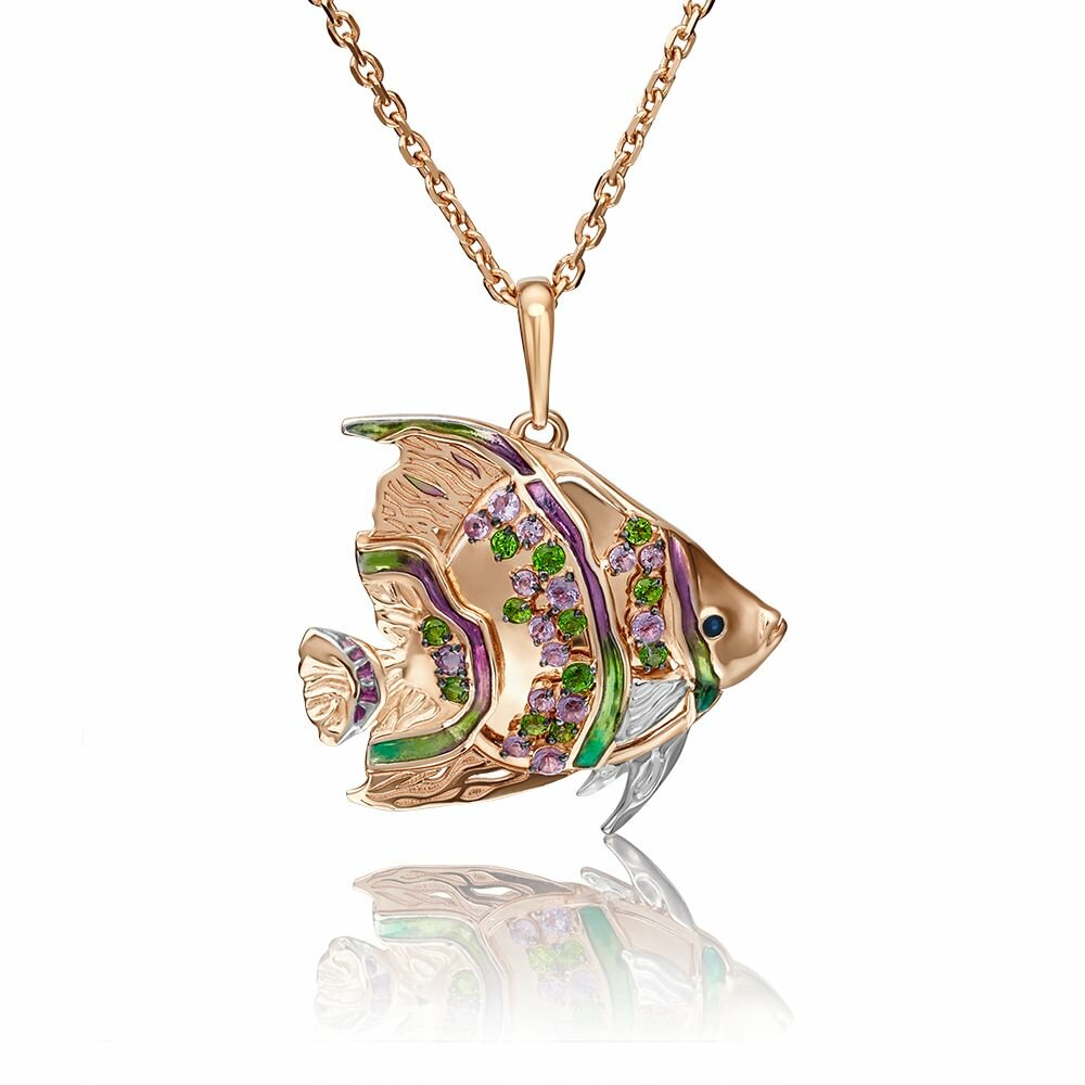 Подвеска, красное золото, 585 проба, аметист, хромдиопсид, эмаль