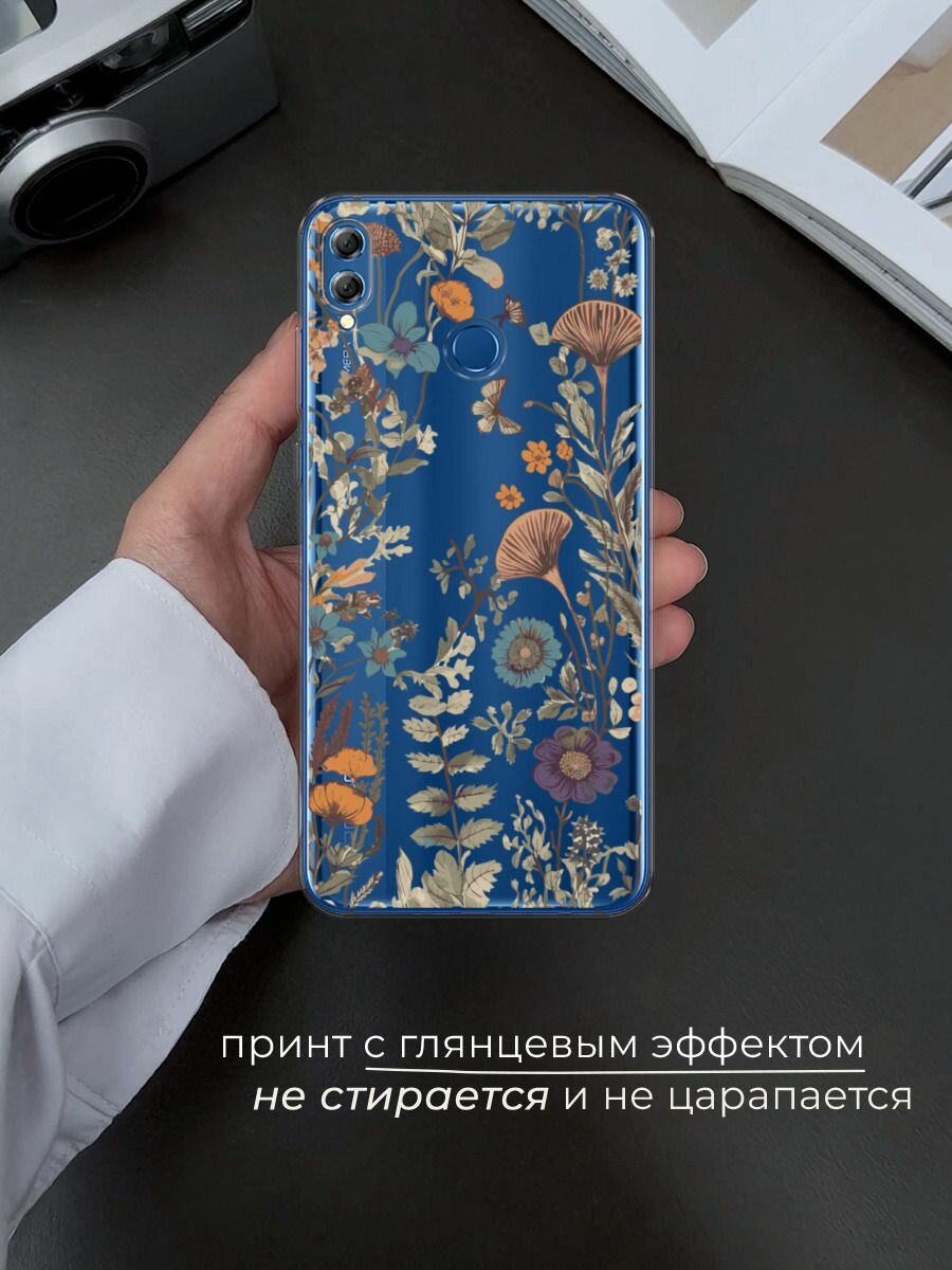 Силиконовый чехол на Honor 8X / Хонор 8Х с принтом Сухоцветы и бабочка — фото 1