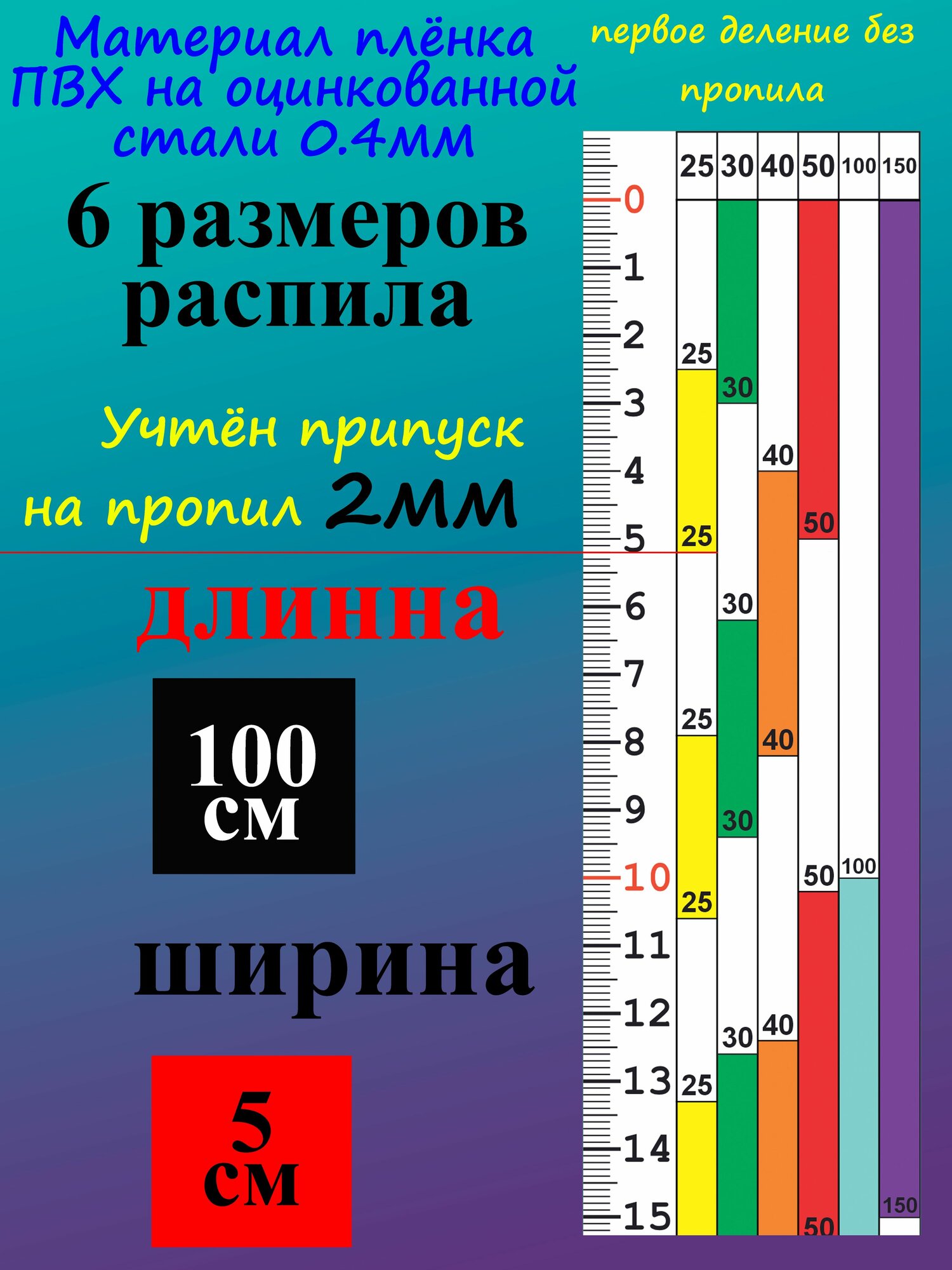 Линейка для пилорамы ПВХ 100см, пропил 2мм, сталь