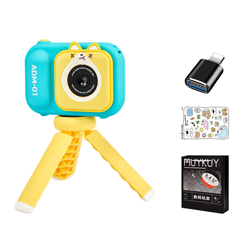 Фотоаппарат детский MUYKUY blue fox camera, с наклейками, OTG адаптер