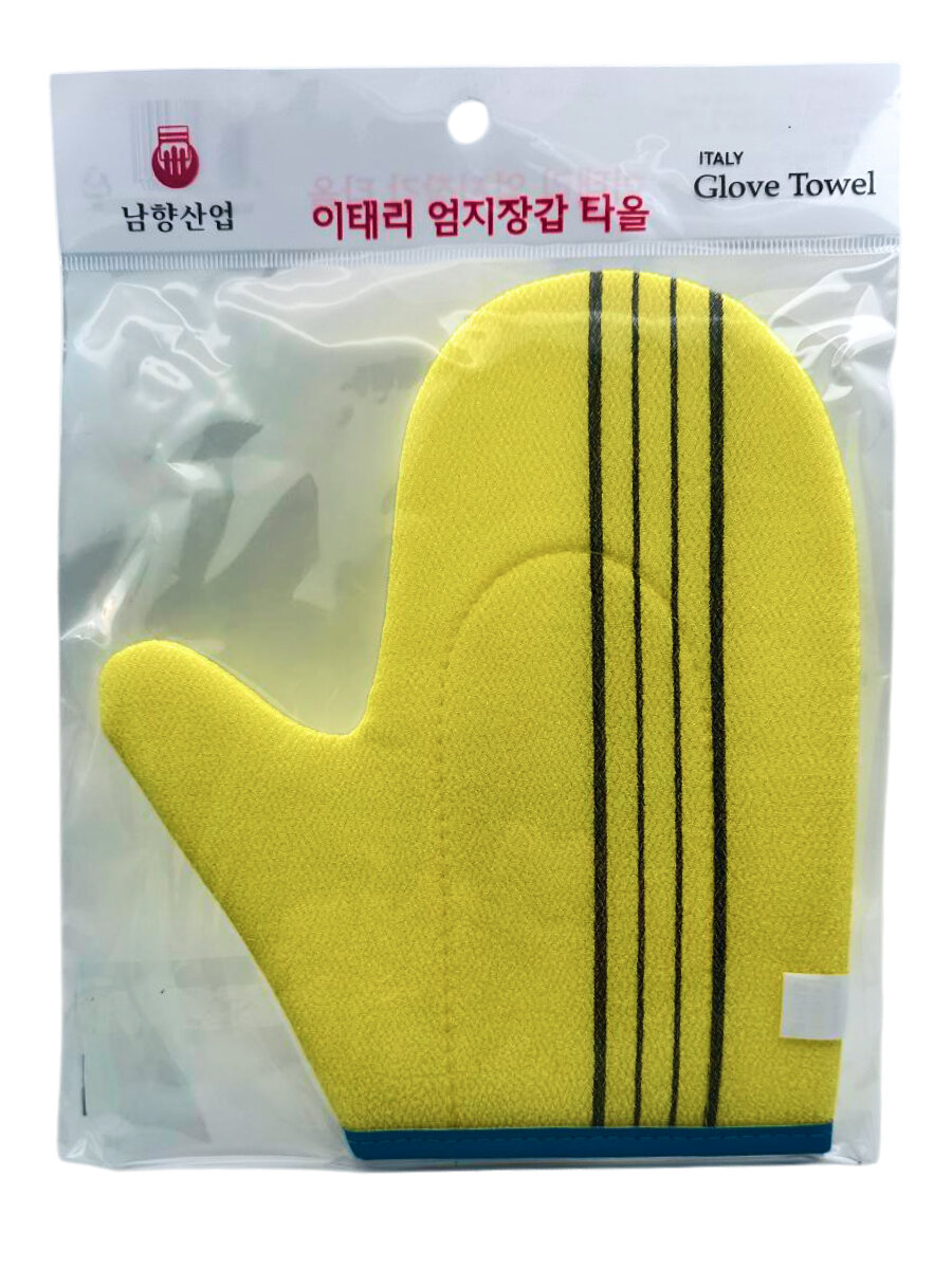 Bath Towel Мочалка-рукавица для душа с пилинг-эффектом, уплотненная, жёлтый