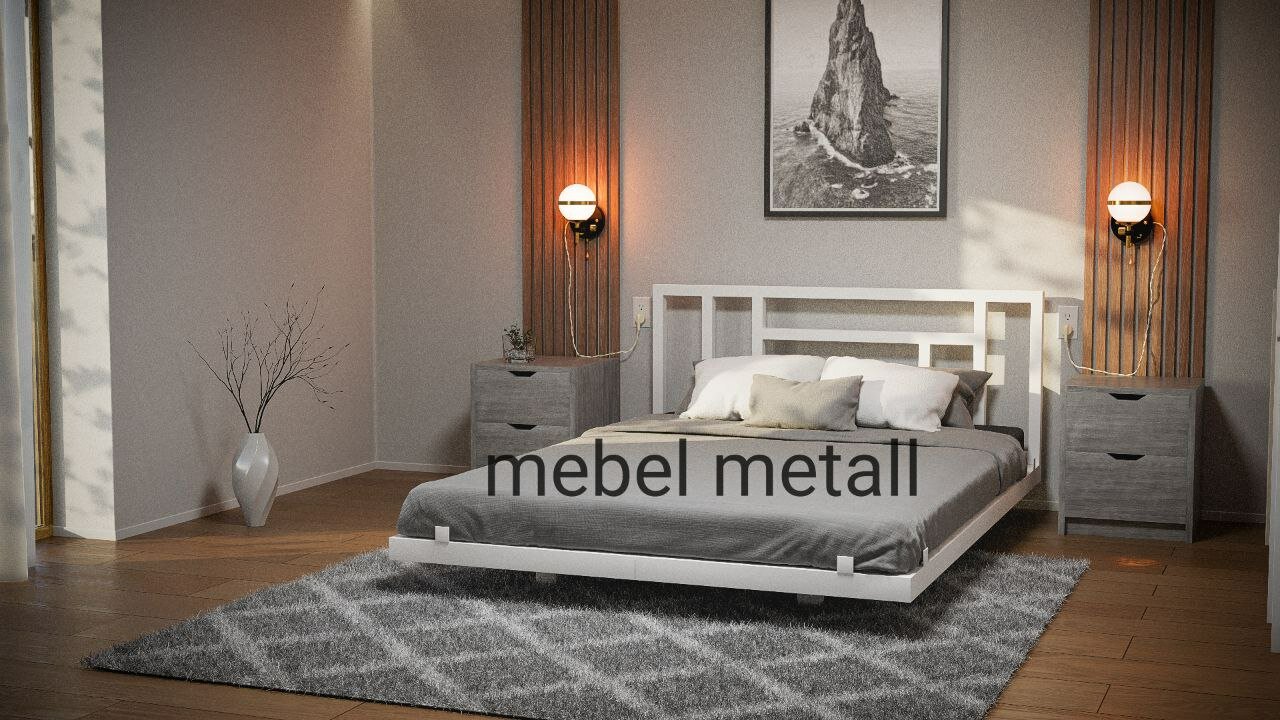 Парящая кровать 140*200 см , белая , металлическая , без крепления к стене , лофт